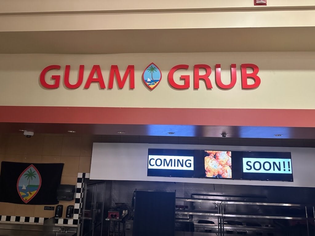 Sign for Guam Grub at Everett Mall Food Court, WA