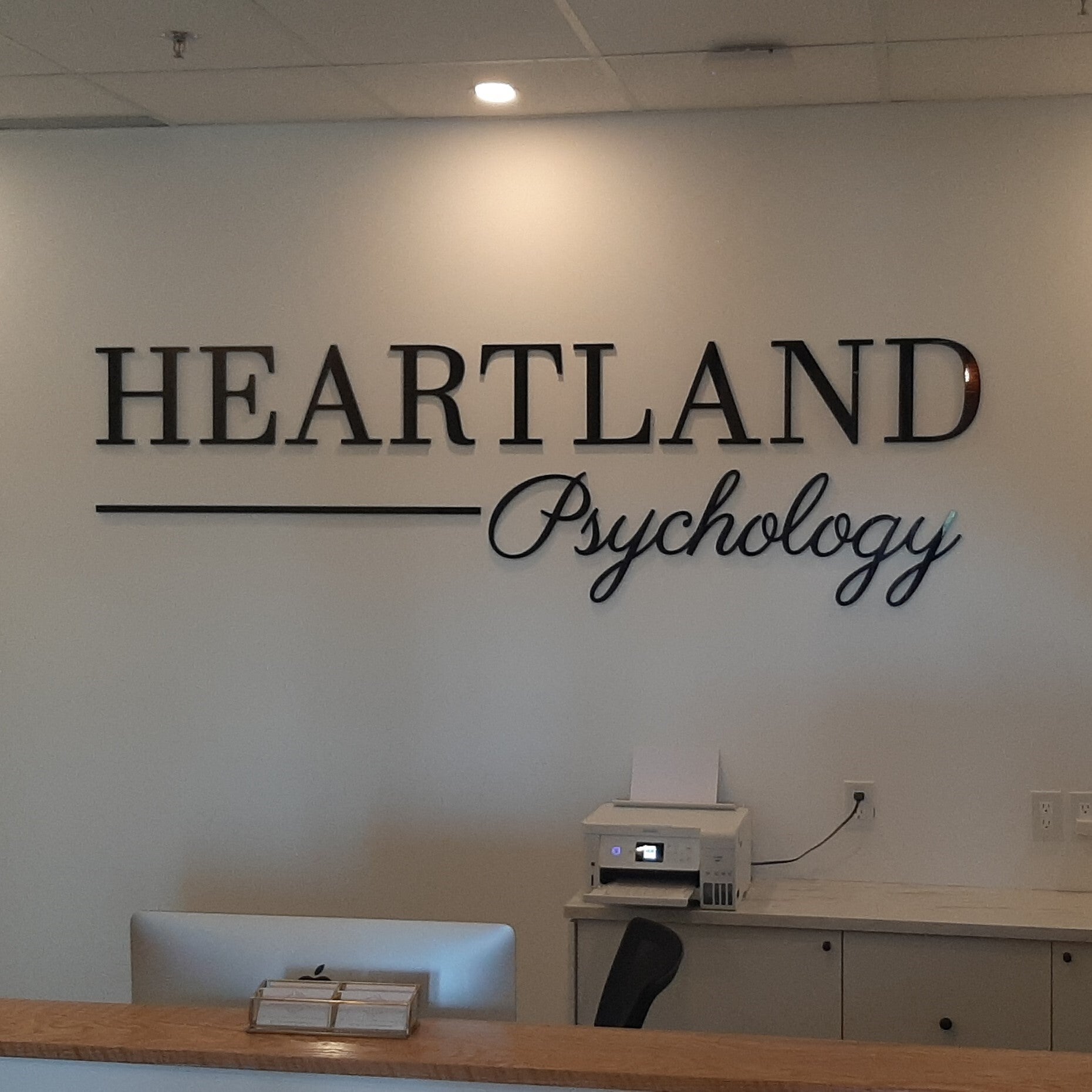 Acrylic Reception Sign for Heartland Psychology in Edmonton, AB